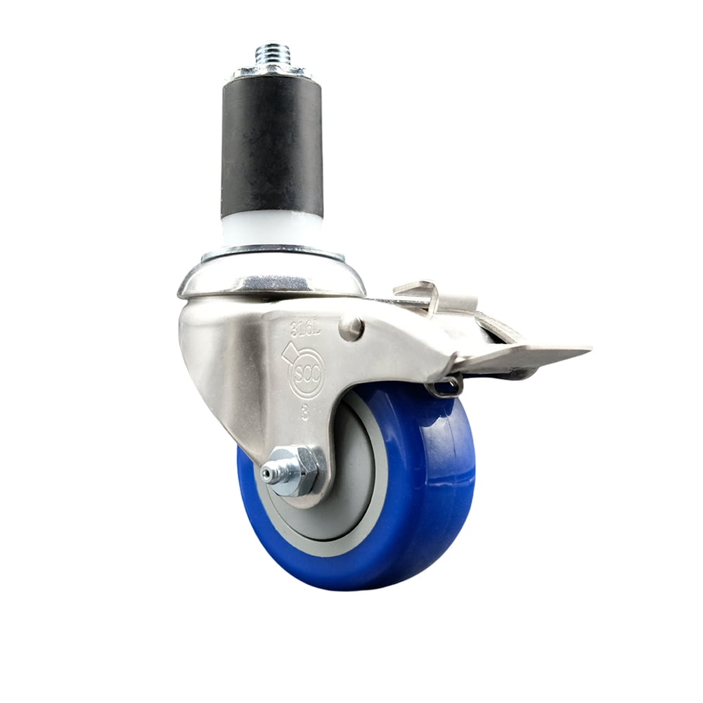3 Inch 316SS Blue Poly Swivel 1-1/2 Inch Expanding Stem Caster Lock ...