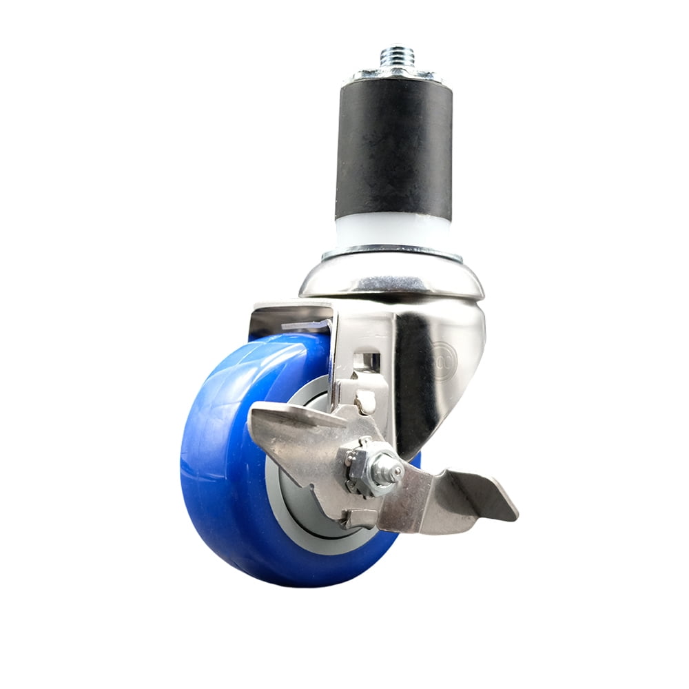 3 Inch 316SS Blue Polyurethane Swivel 1-7/8 Inch Expanding Stem Caster ...