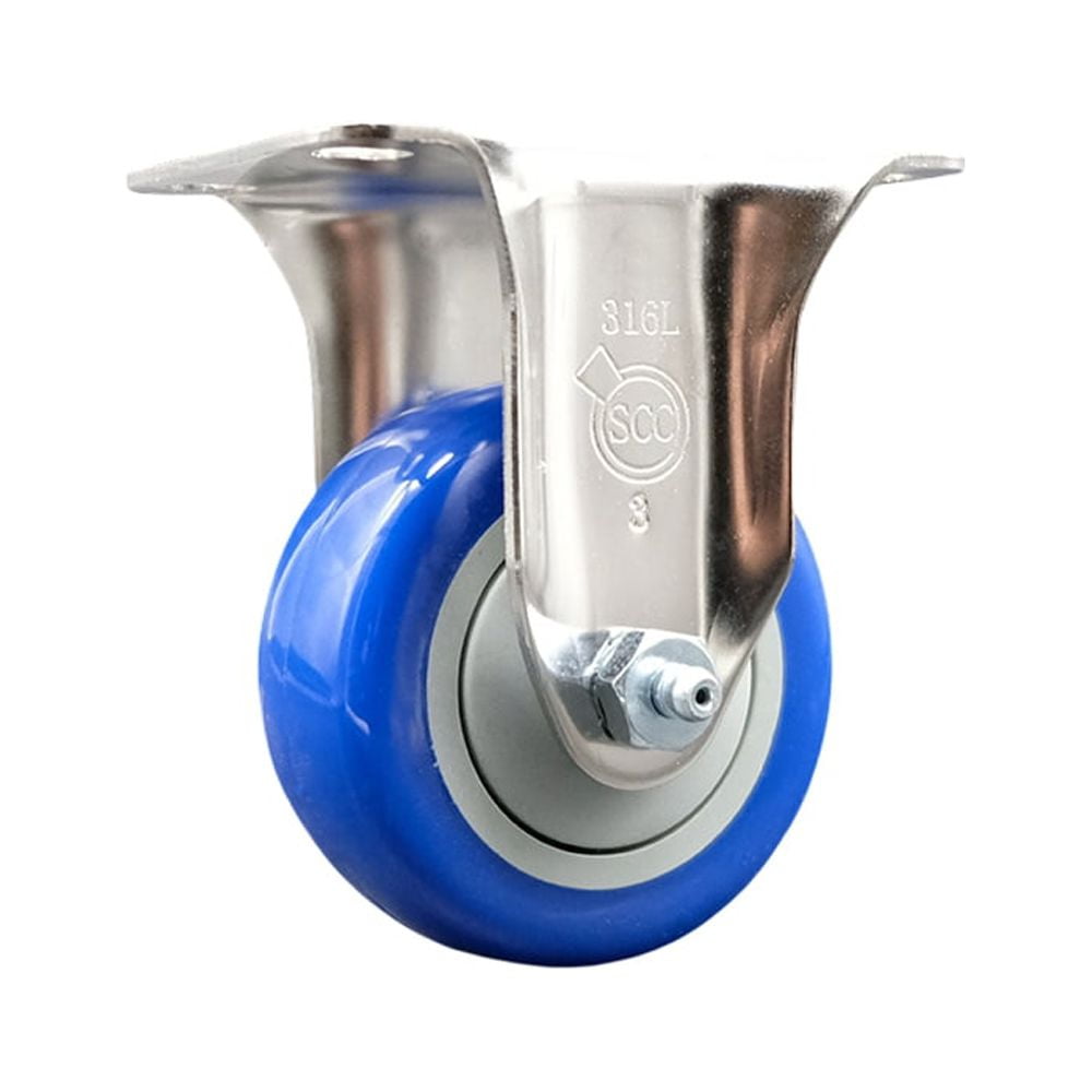 3 Inch 316SS Blue Polyurethane Wheel Rigid Top Plate Caster Service ...