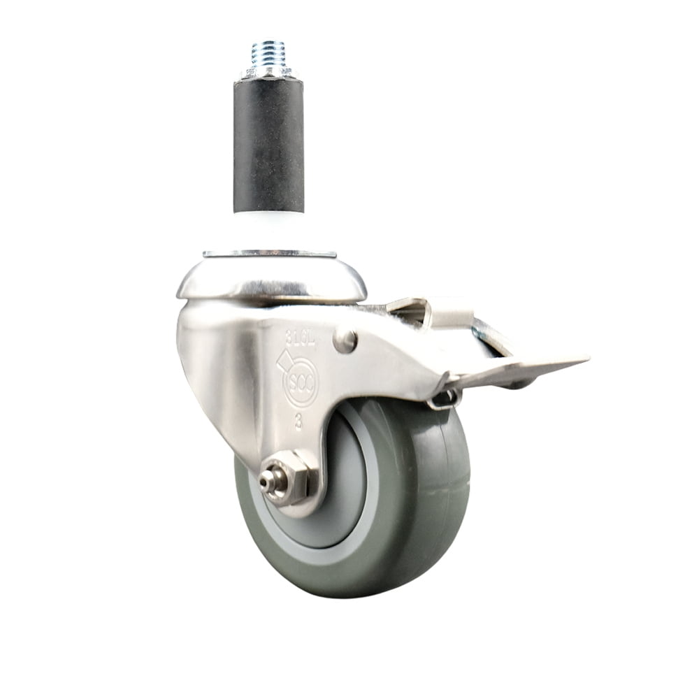 3 Inch 316SS Gray Poly Swivel 1-1/8 Inch Expanding Stem Caster Lock ...
