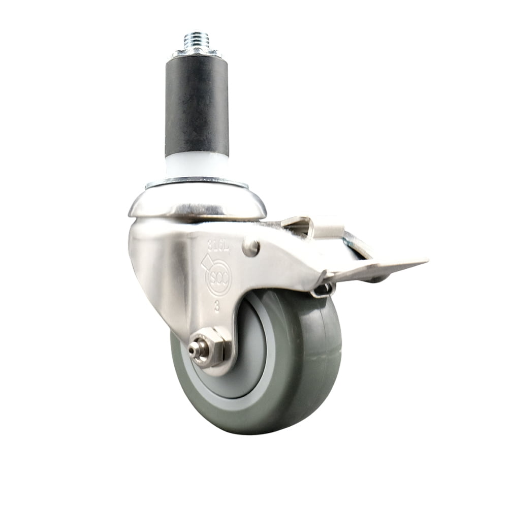3 Inch 316SS Gray Poly Swivel 1-3/8 Inch Expanding Stem Caster Lock ...