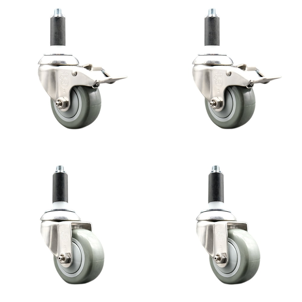 3 Inch 316SS Gray Poly Swivel 1 Inch Expanding Stem Caster Set 2 Lock ...