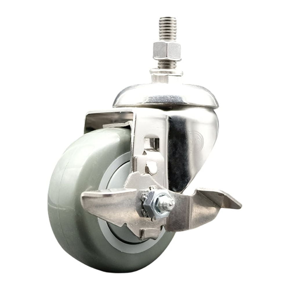 3 Inch 316SS Gray Polyurethane Swivel 10mm Threaded Stem Caster with ...