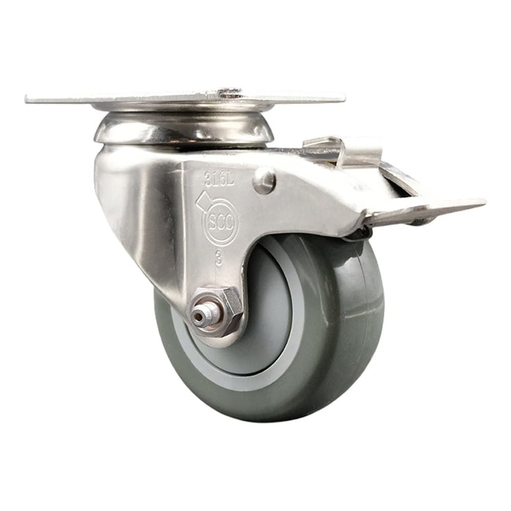 3 Inch 316SS Gray Polyurethane Swivel Top Plate Caster with Total Lock ...