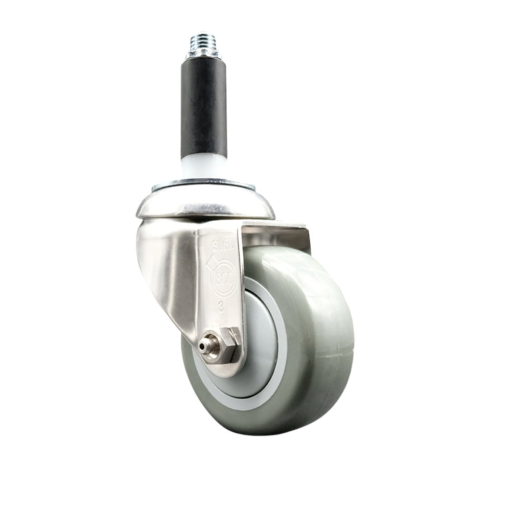3 Inch 316SS Gray Polyurethane Wheel Swivel 7/8 Inch Expanding Stem ...