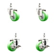 3 Inch 316SS Green Polyurethane Swivel ½ Inch Threaded Stem Caster Set ...