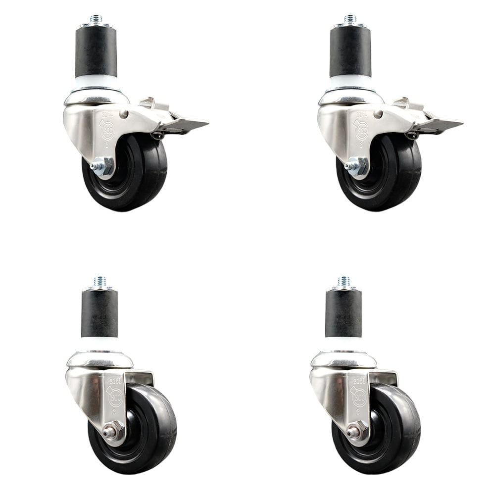 3 Inch 316SS Hard Rubber Swivel 1-7/8 Inch Expanding Stem Caster Set 2 Lck Brake - Walmart.com