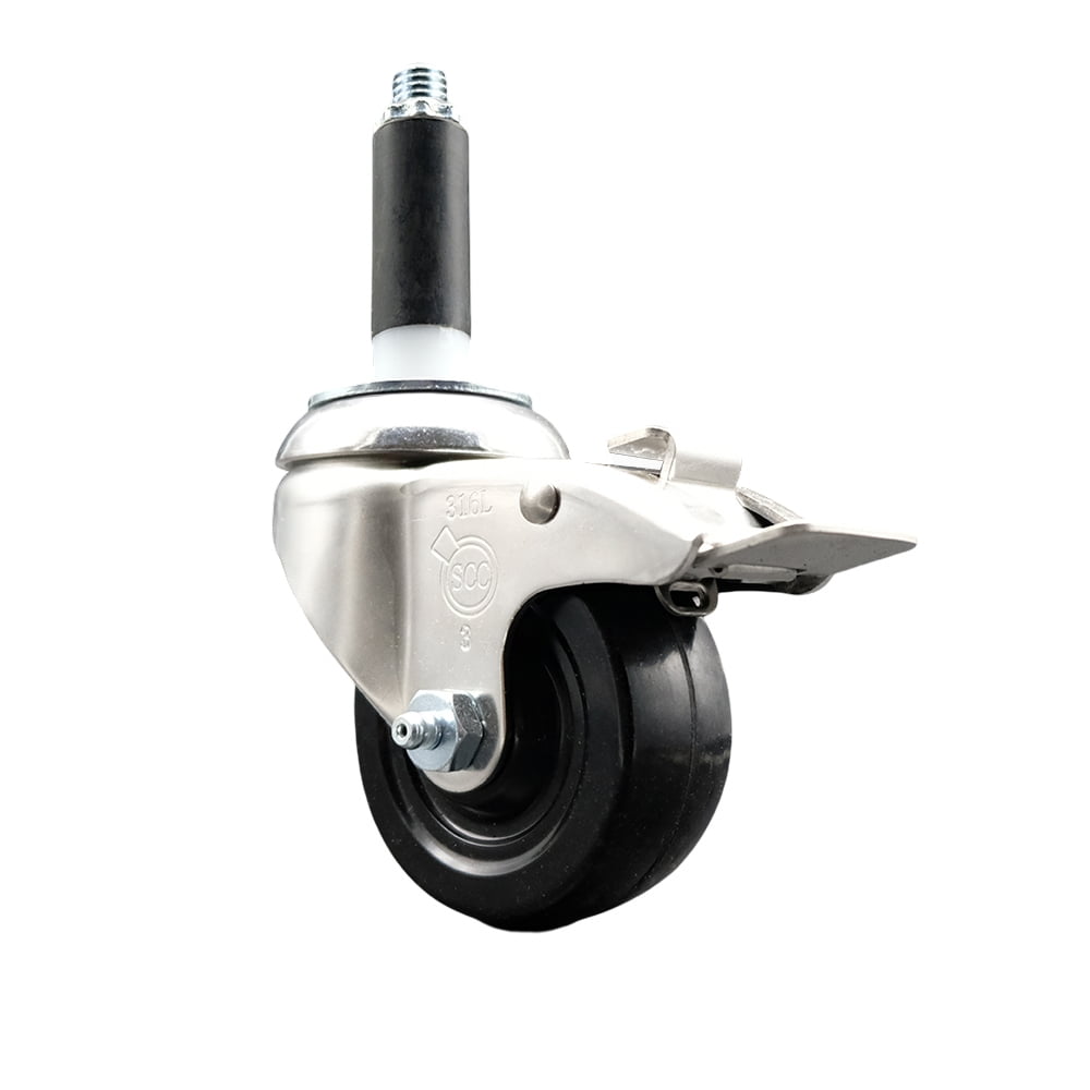 3 Inch 316SS Hard Rubber Swivel 3/4 Inch Expanding Stem Caster Lock ...
