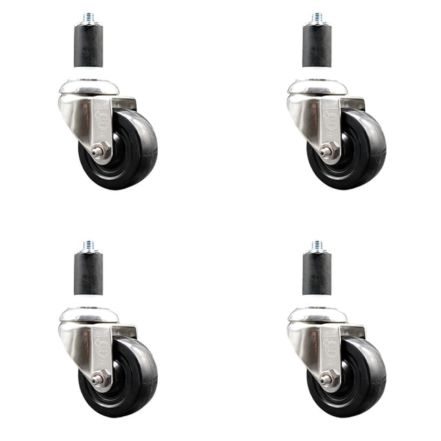 3 Inch 316SS Hard Rubber Wheel Swivel 1-1/2 Inch Expanding Stem Caster ...