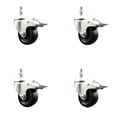 3 Inch 316SS Hard Rubber Wheel Swivel ½ Inch Threaded Stem Caster Set ...