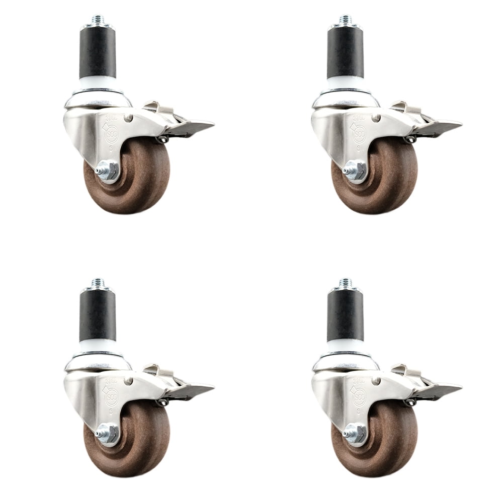 3 Inch 316SS High Temp Glass Filled Nylon 1-5/8 Inch Stem Caster Set ...