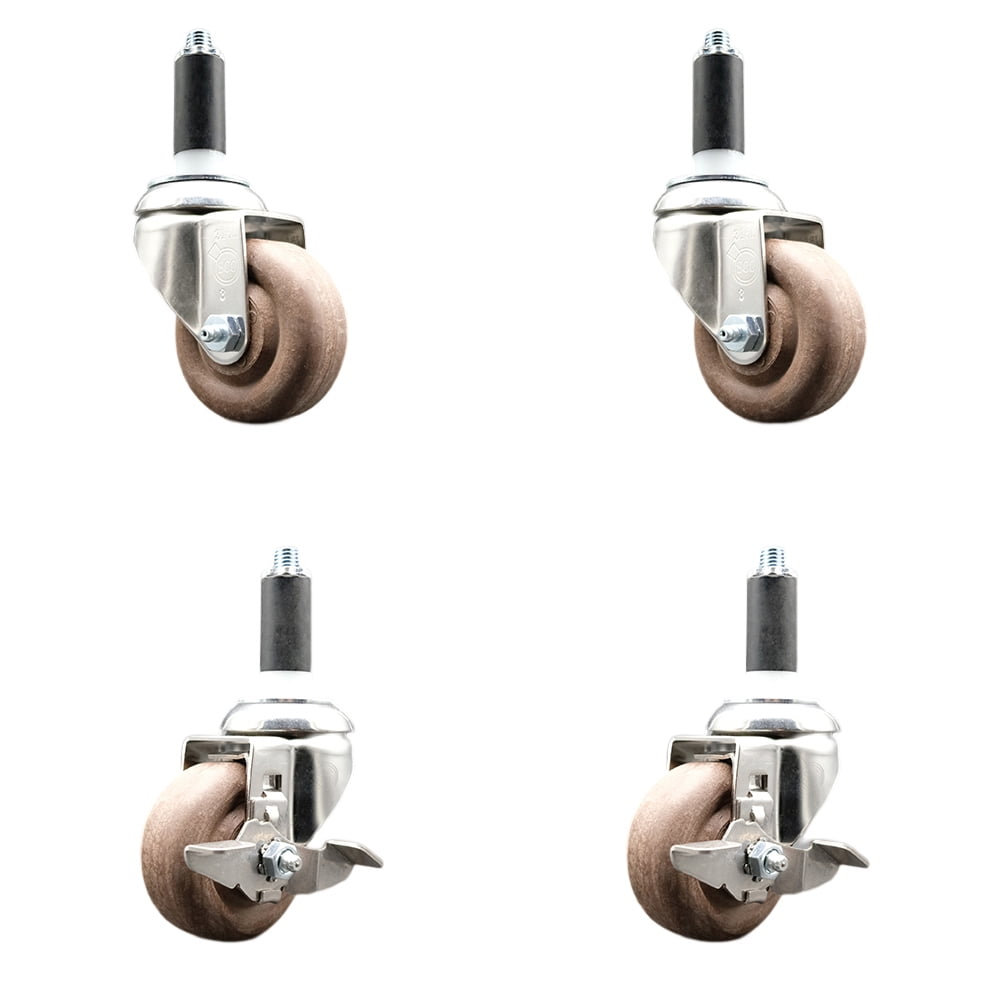3 Inch 316SS High Temp Glass Filled Nylon 1 Inch Stem Caster Set 2 Brake SCC - Walmart.com