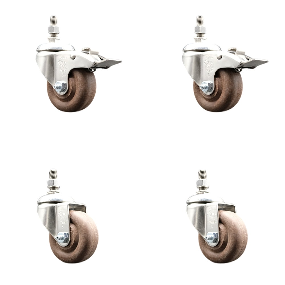 3 Inch 316SS High Temp Glass Filled Nylon 10mm Stem Caster Set 2 Lock ...