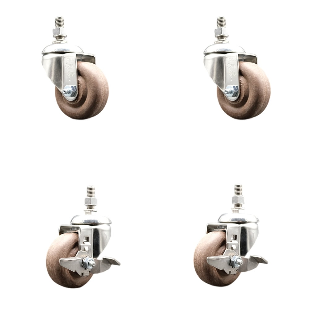3 Inch 316SS High Temp Glass Filled Nylon 12mm Stem Caster Set 2 Brakes ...