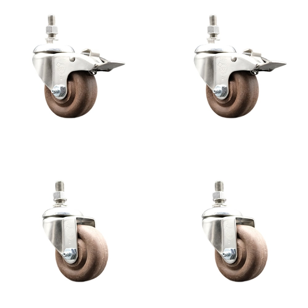 3 Inch 316SS High Temp Glass Filled Nylon ½ Inch Stem Caster Set 2 Lock ...