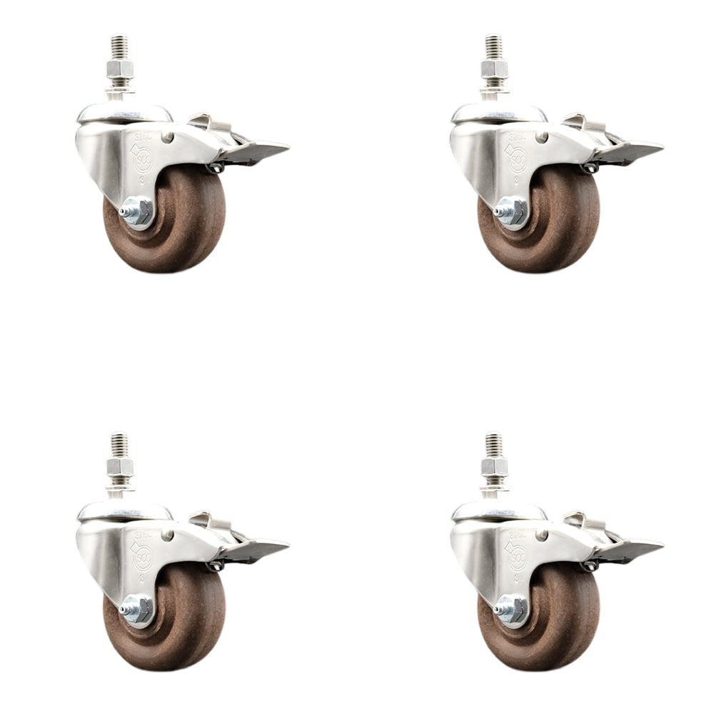 3 Inch 316SS High Temp Glass Filled Nylon ½ Inch Stem Caster Set Lock ...