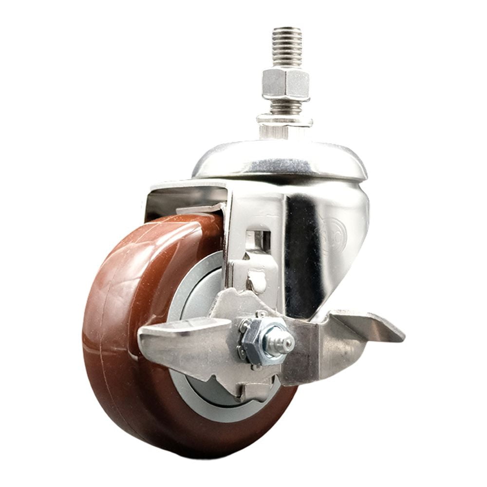 3 Inch 316SS Maroon Polyurethane Swivel 3/8 Inch Threaded Stem Caster ...