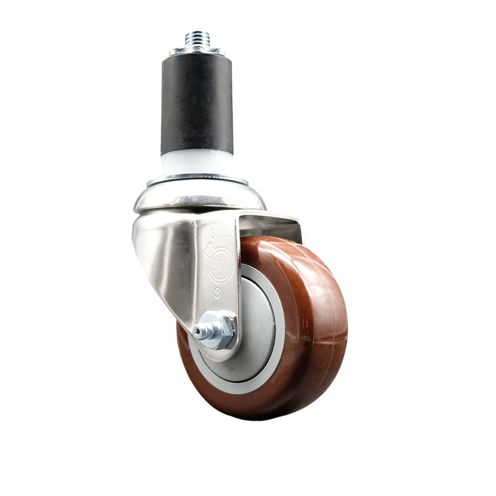 3 Inch 316SS Maroon Polyurethane Wheel Swivel 1-1/2 Inch Expanding Stem ...
