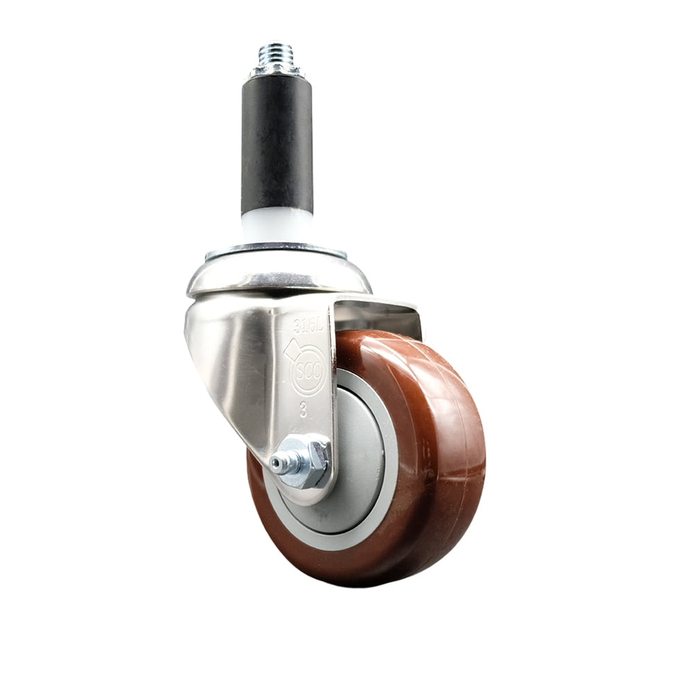 3 Inch 316SS Maroon Polyurethane Wheel Swivel 1-1/8 Inch Expanding Stem Caster - Walmart.com