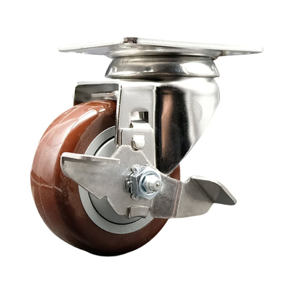 3 Inch 316SS Maroon Polyurethane Wheel Swivel Top Plate Caster with ...