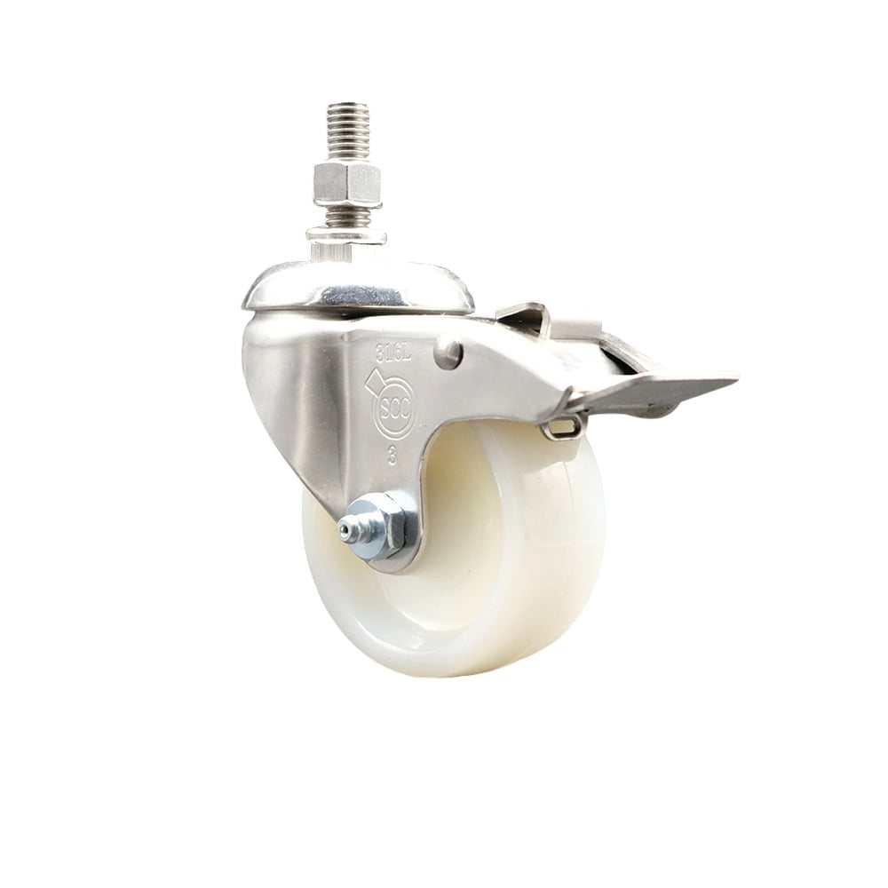 3 Inch 316SS Nylon Swivel ½ Inch Threaded Stem Caster Total Lock Brake ...