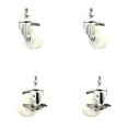 3 Inch 316SS Nylon Wheel Swivel 12mm Threaded Stem Caster Set 2 Brakes ...