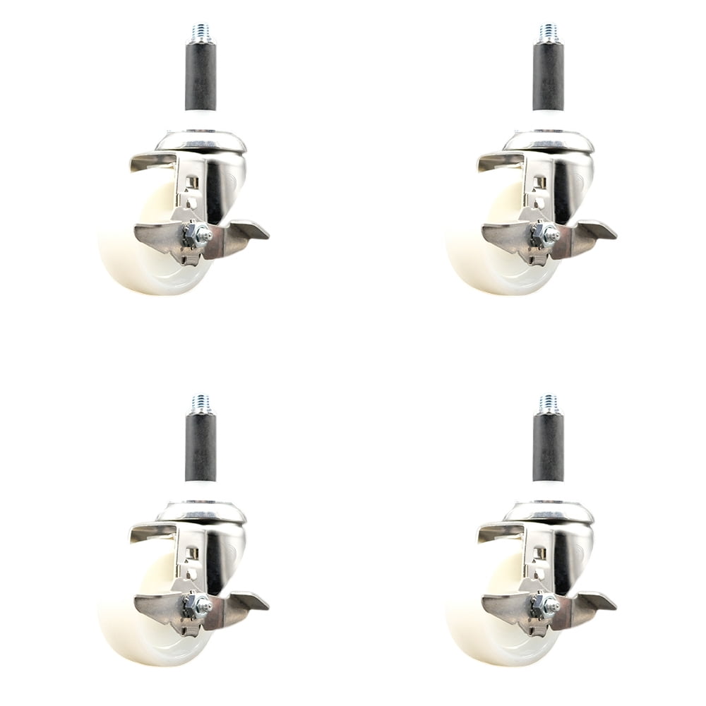 3 Inch 316SS Nylon Wheel Swivel 7/8 Inch Expanding Stem Caster Set ...