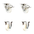3 Inch 316SS Nylon Wheel Swivel Top Plate Caster Set 2 Lock Brake 2 ...