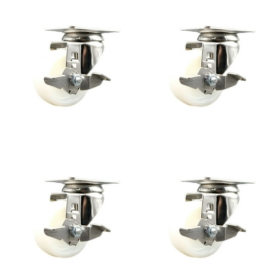 3 Inch 316SS Nylon Wheel Swivel Top Plate Caster Set with Brake Service ...