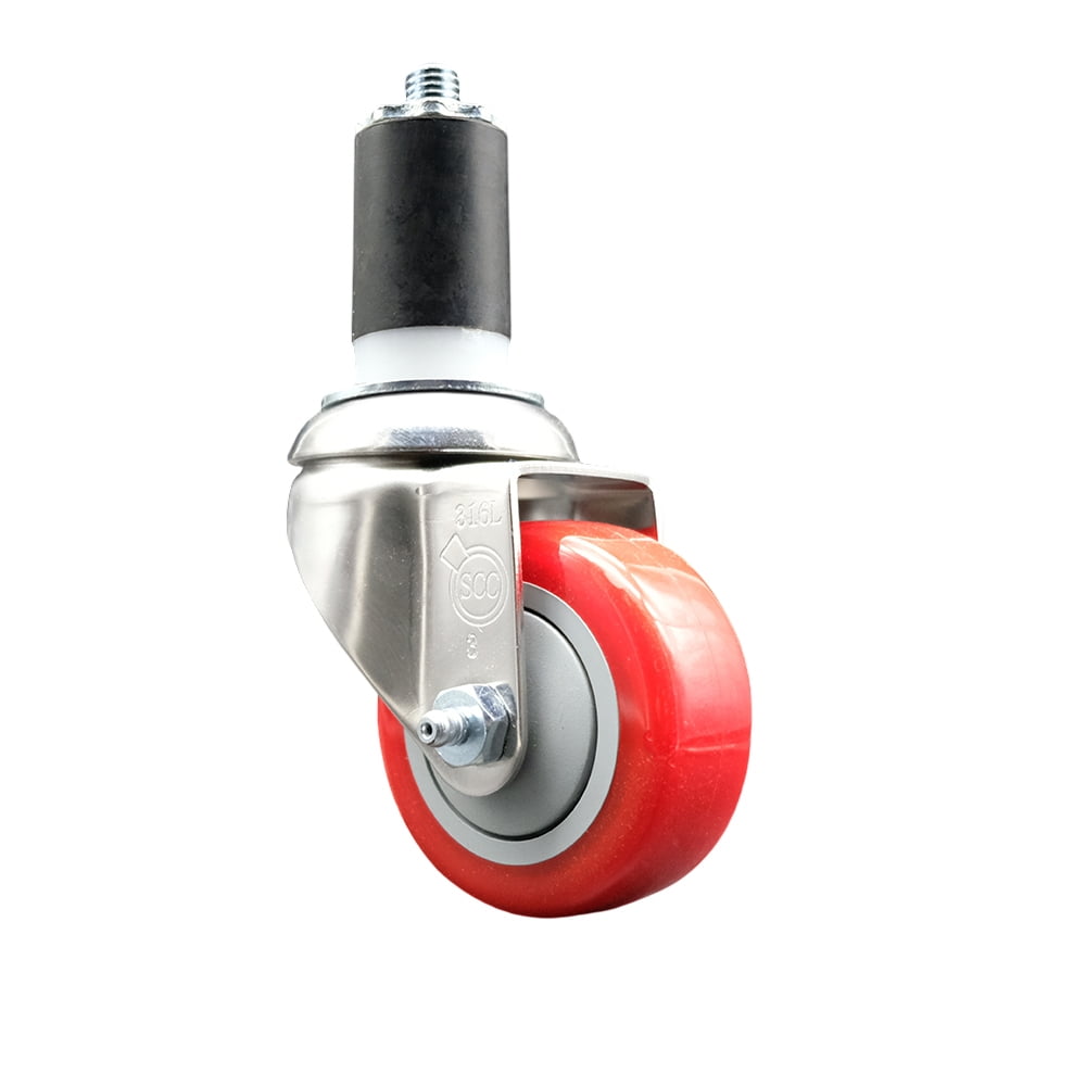 3 Inch 316SS Red Polyurethane Wheel Swivel 1-5/8 Inch Expanding Stem ...