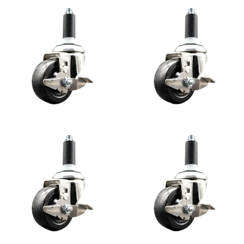 3 Inch 316SS Soft Rubber Swivel 1-1/8 Inch Expanding Stem Caster Set ...
