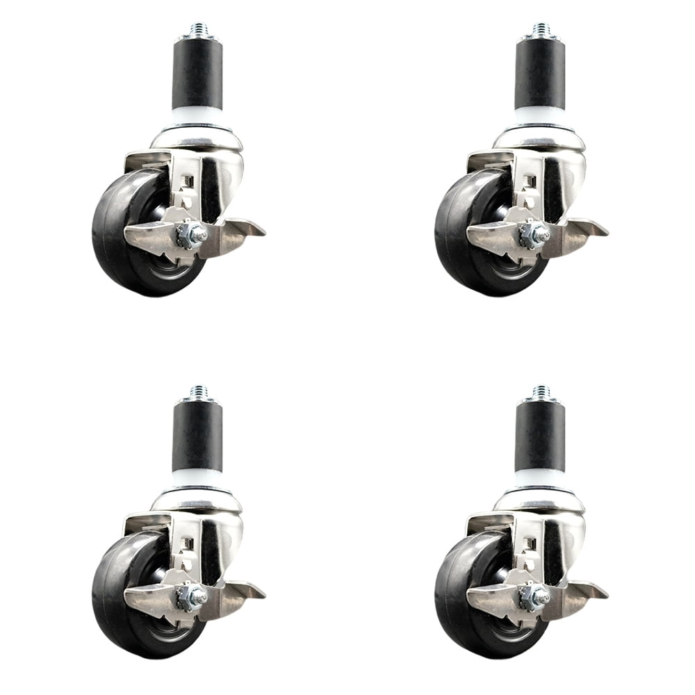 3 Inch 316SS Soft Rubber Swivel 1-5/8 Inch Expanding Stem Caster Set Brake SCC - Walmart.com