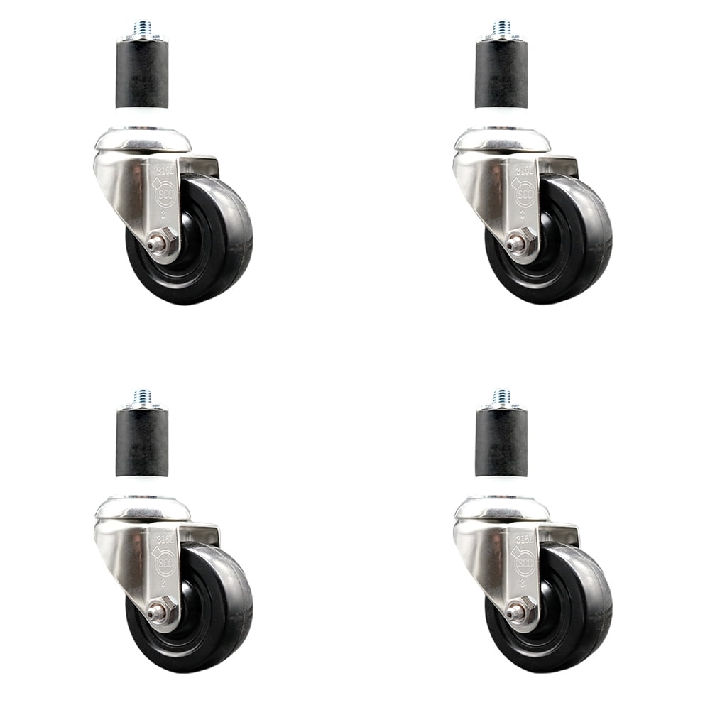 3 Inch 316SS Hard Rubber Wheel Swivel 1-3/4 Inch Expanding Stem Caster ...