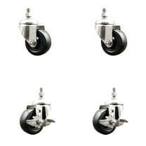 3.5 Inch SS Soft Rubber 12mm Threaded Stem Caster with Total Lock Brake ...