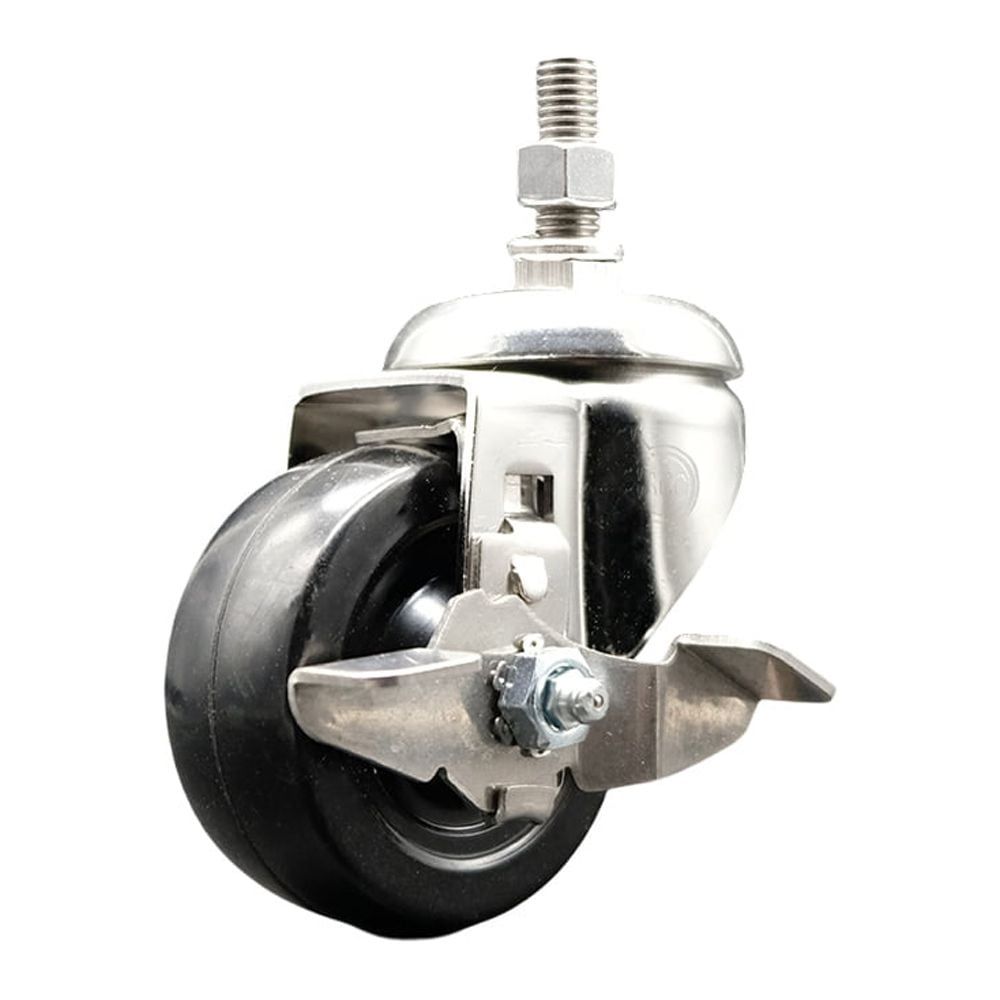 3 Inch 316SS Soft Rubber Wheel Swivel 3/8 Inch Threaded Stem Caster ...