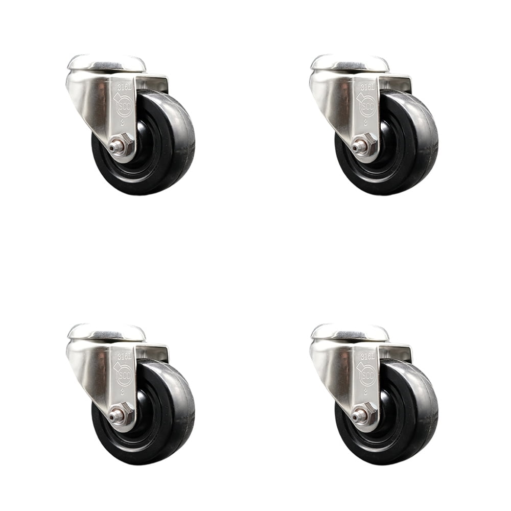 3 Inch 316SS Soft Rubber Wheel Swivel Bolt Hole Caster Set Service ...