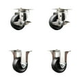 3 Inch 316SS Soft Rubber Wheel Swivel Top Plate Caster Set 2 Brake 2 ...