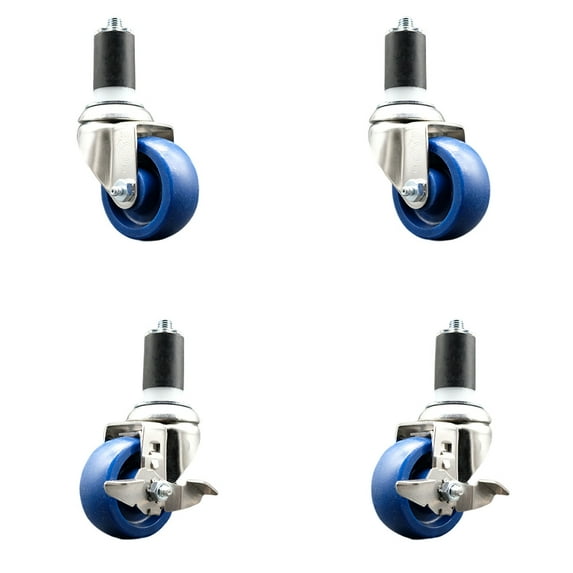 3 Inch 316SS Solid Poly Swivel 1-1/2 Inch Expanding Stem Caster Set 2 ...