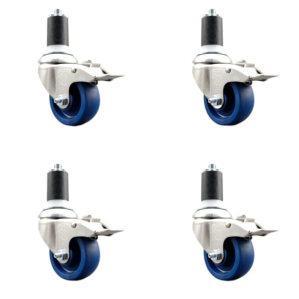 3 Inch 316SS Solid Poly Swivel 1-5/8 Inch Expanding Stem Caster Set ...