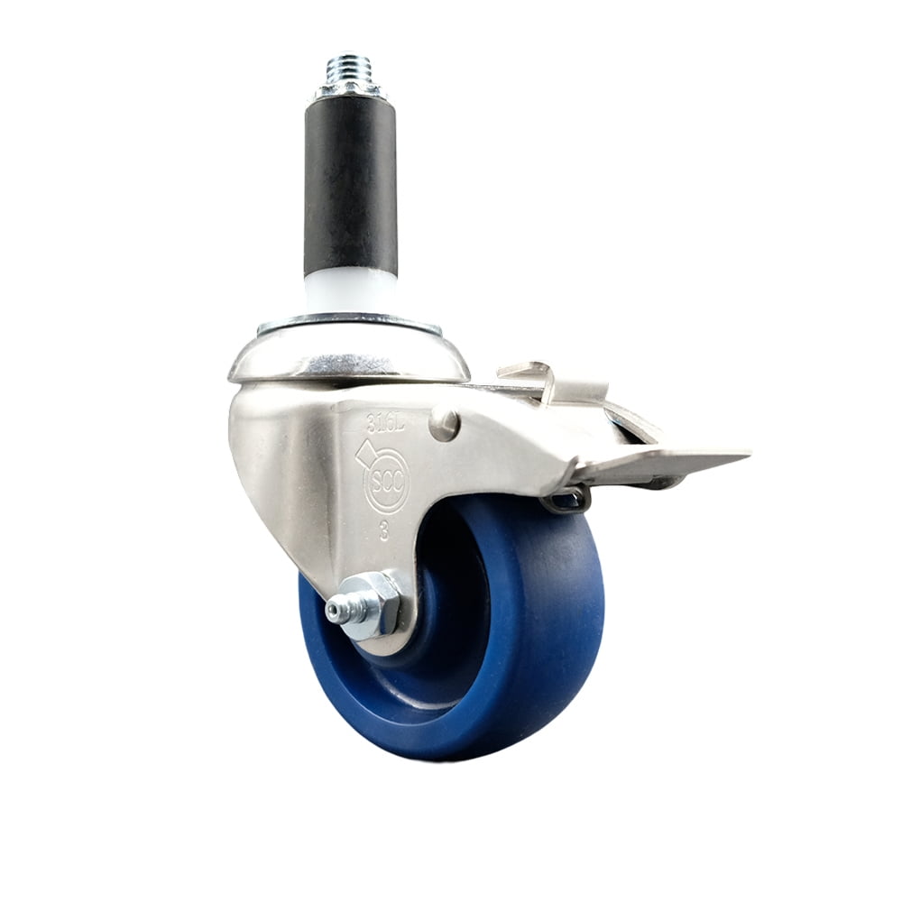 3 Inch 316SS Solid Poly Swivel 1 Inch Expanding Stem Caster Lock Brake ...