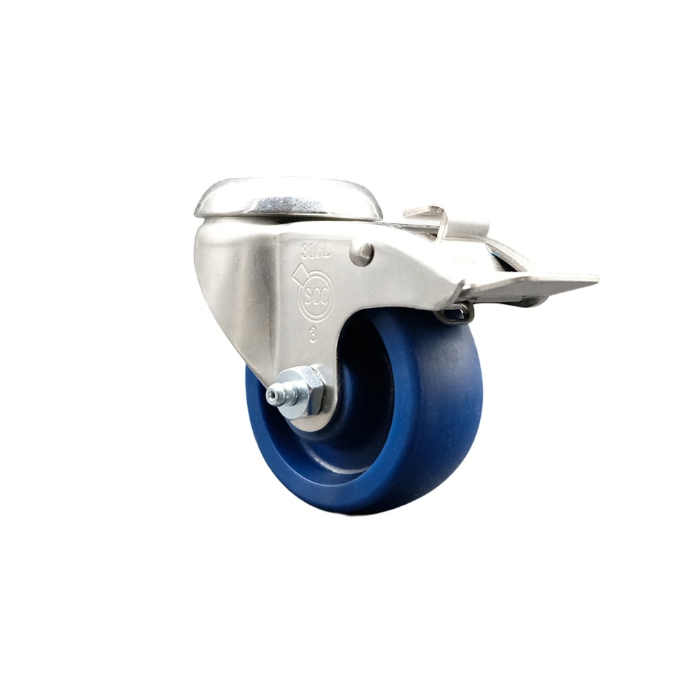 3 Inch 316SS Solid Polyurethane Swivel Bolt Hole Caster with Total Lock ...