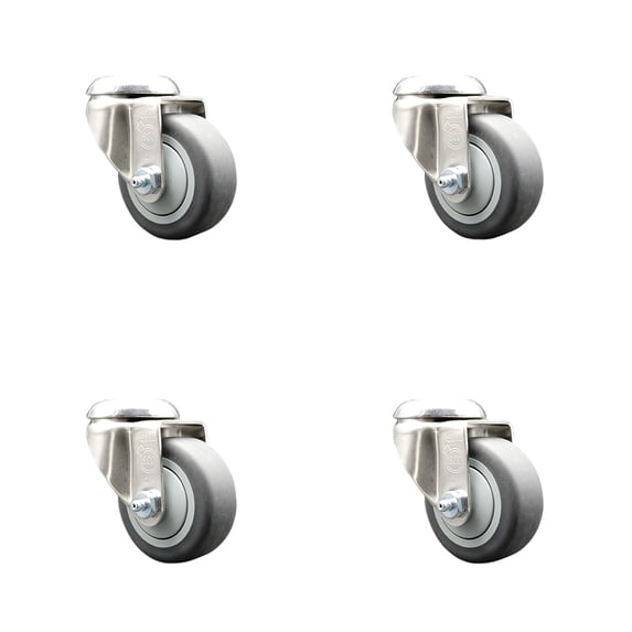 3 Inch 316SS Thermoplastic Rubber Wheel Swivel Bolt Hole Caster Set SCC ...