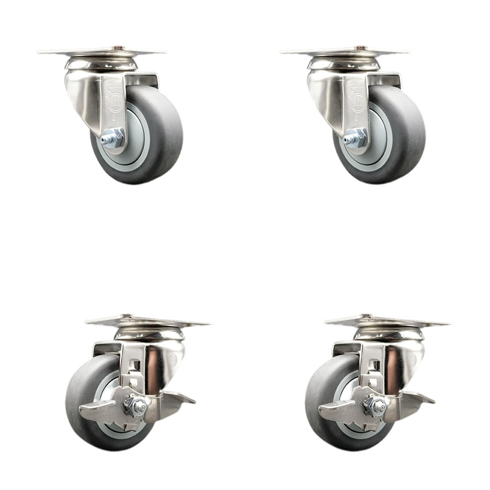 3 Inch 316SS Thermoplastic Rubber Wheel Swivel Top Plate Caster Set 2 ...