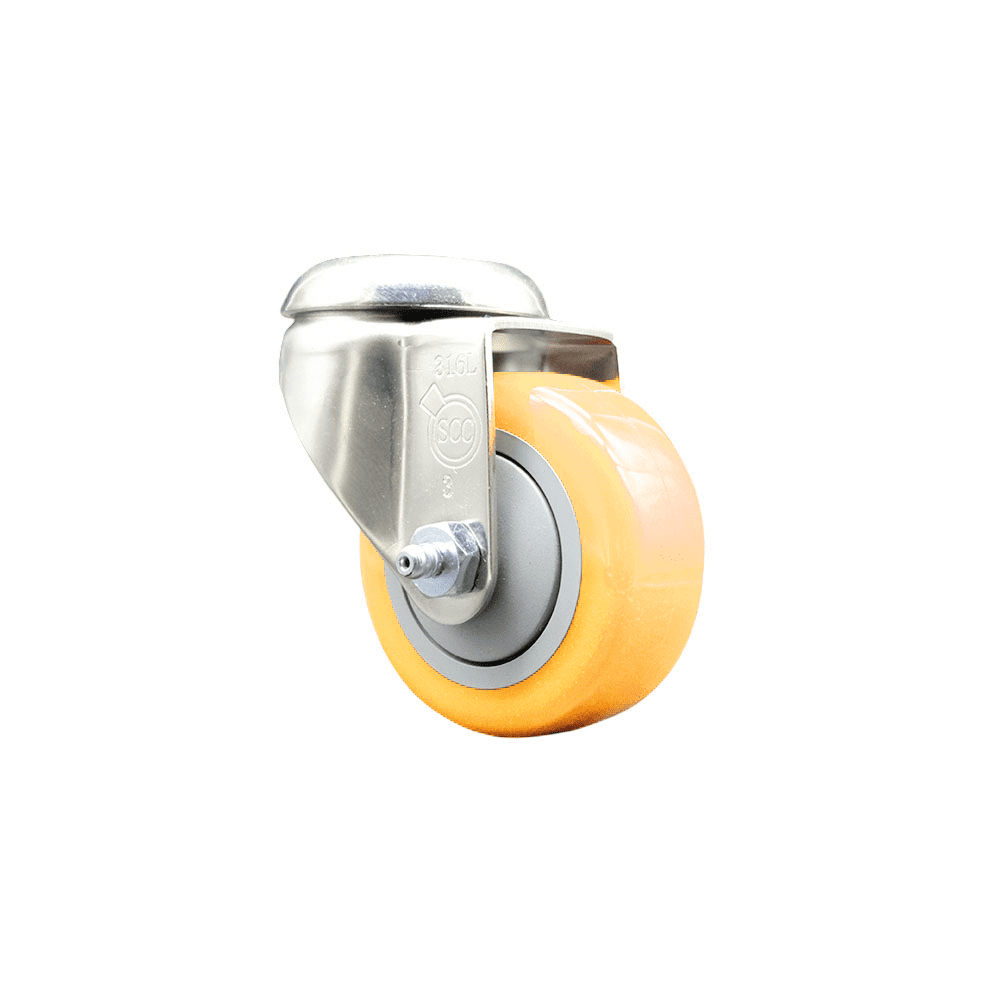 3 Inch 316SS Yellow Polyurethane Wheel Swivel Bolt Hole Caster Service ...