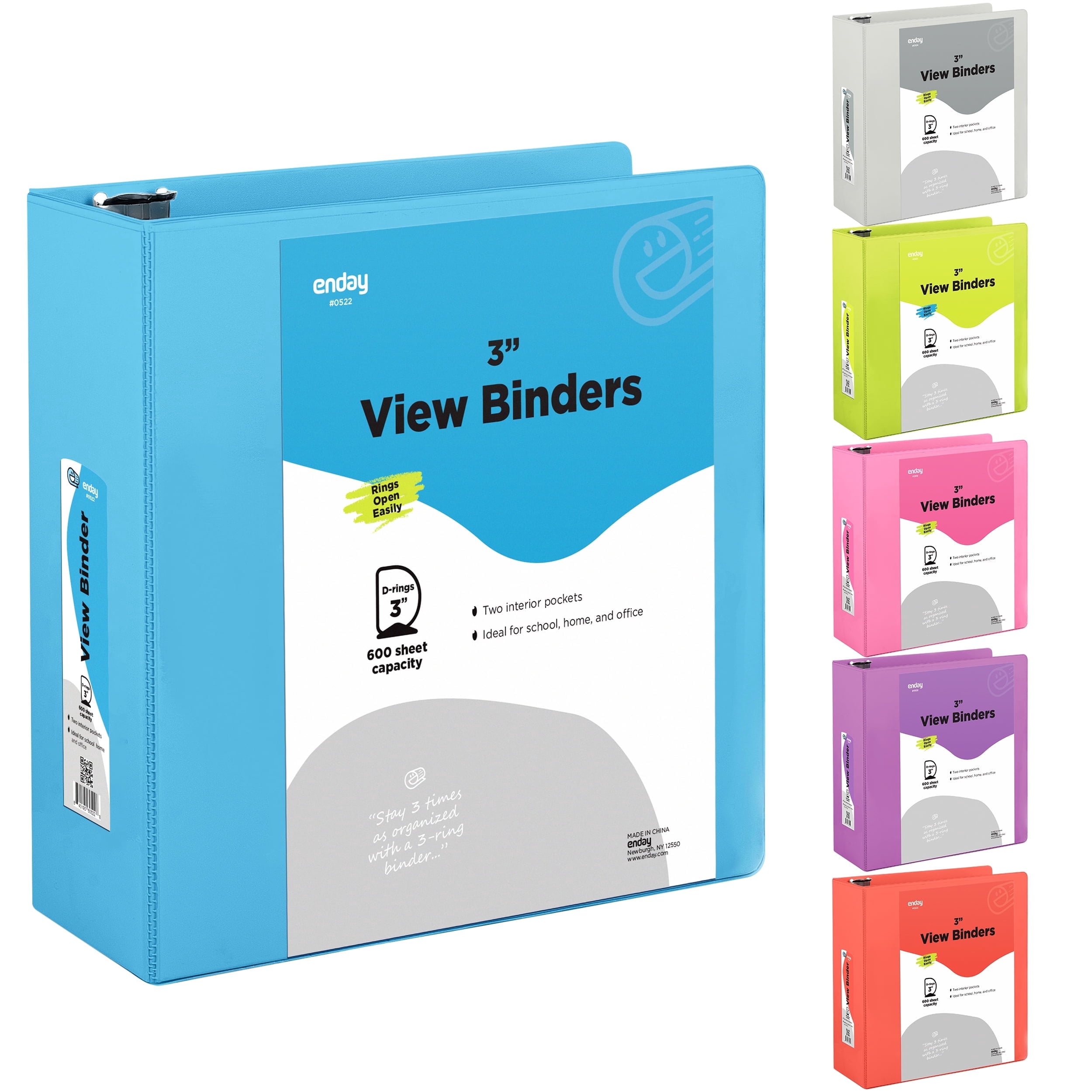 Enday 3 Inch Binder, 3 Ring, Slant D-Ring, Clear View, 2 Pockets, Heavy ...