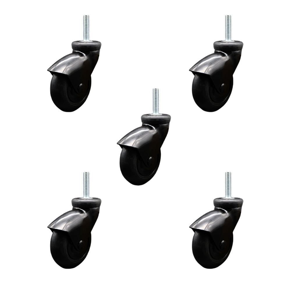 3 Inch Black Hooded Neoprene Rubber 10mm Threaded Stem Casters Set 5 ...