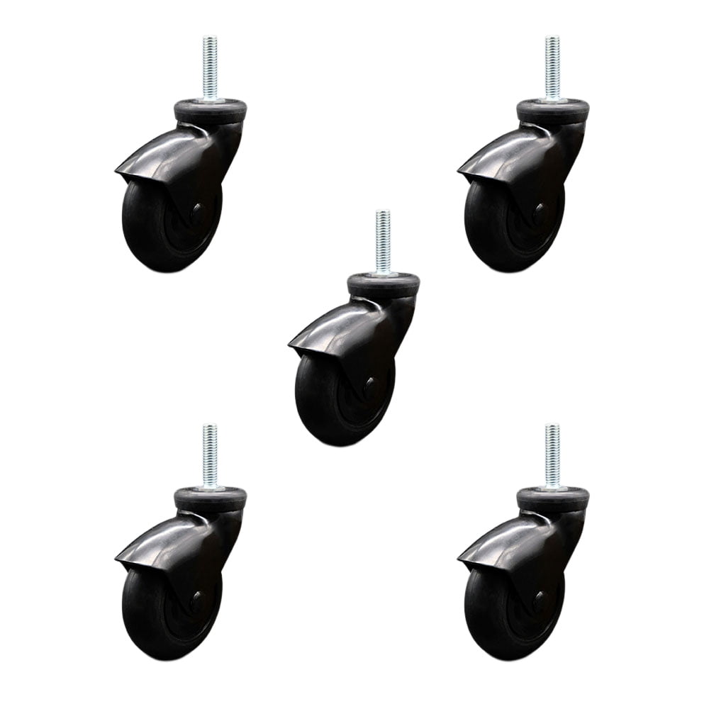 3 Inch Black Hooded Neoprene Rubber 12mm Threaded Stem Casters Set 5 ...