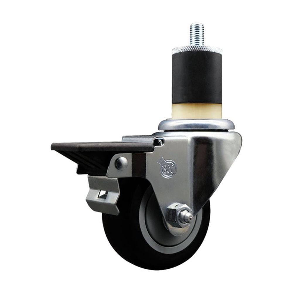 3 Inch Black Poly Swivel 1-7/8 Inch Expanding Stem Caster with Brake ...
