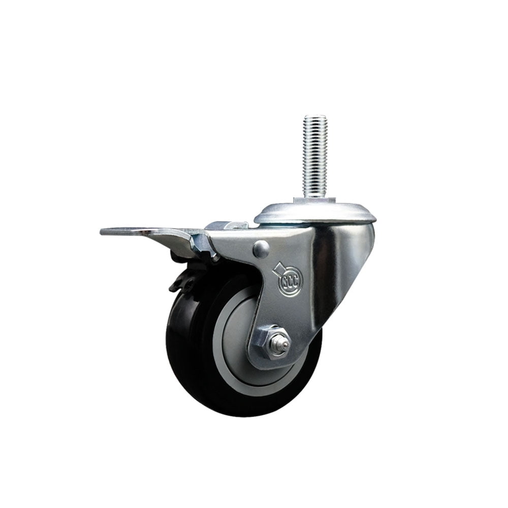 3 Inch Black Poly Wheel Swivel 3/4 Inch Threaded Stem Caster Total Lock ...