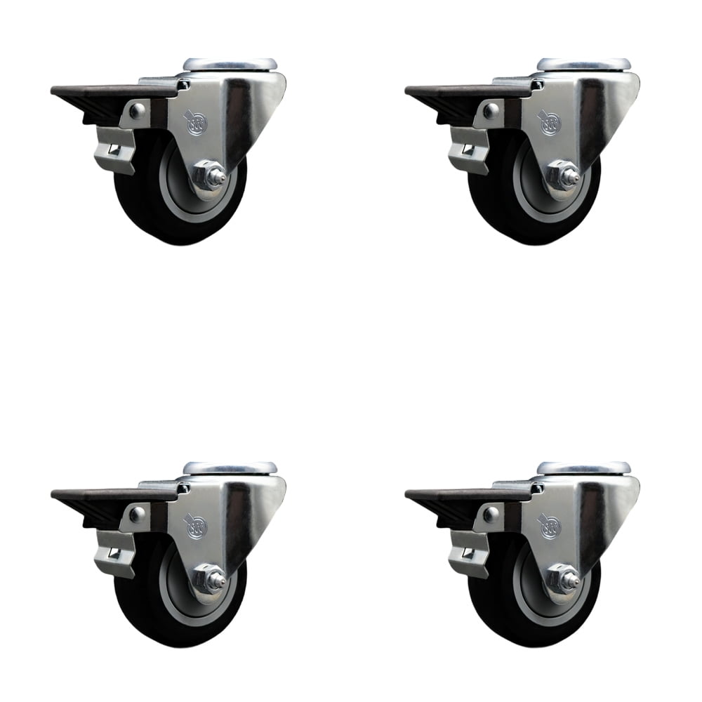 3 Inch Black Poly Wheel Swivel Bolt Hole Caster Set with Posi Lock ...